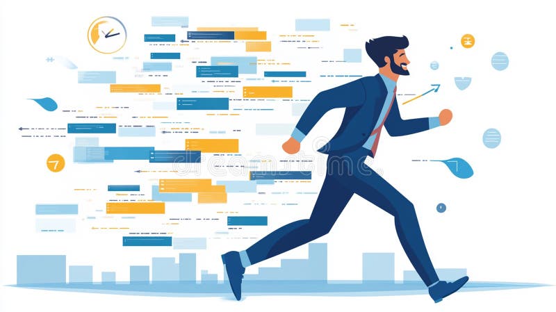 Businessman Running Against Time with Dynamic Background and Digital ...