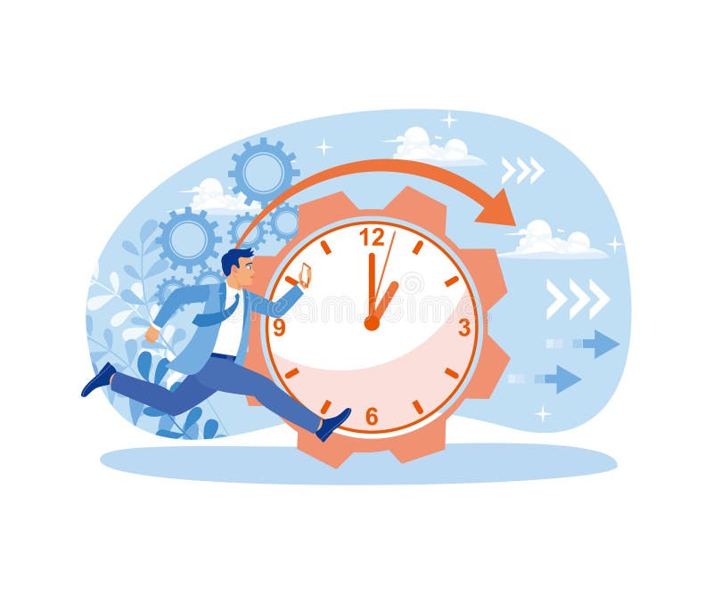 Businessman Running Clockwise. Organize Time and Work Stock Vector ...