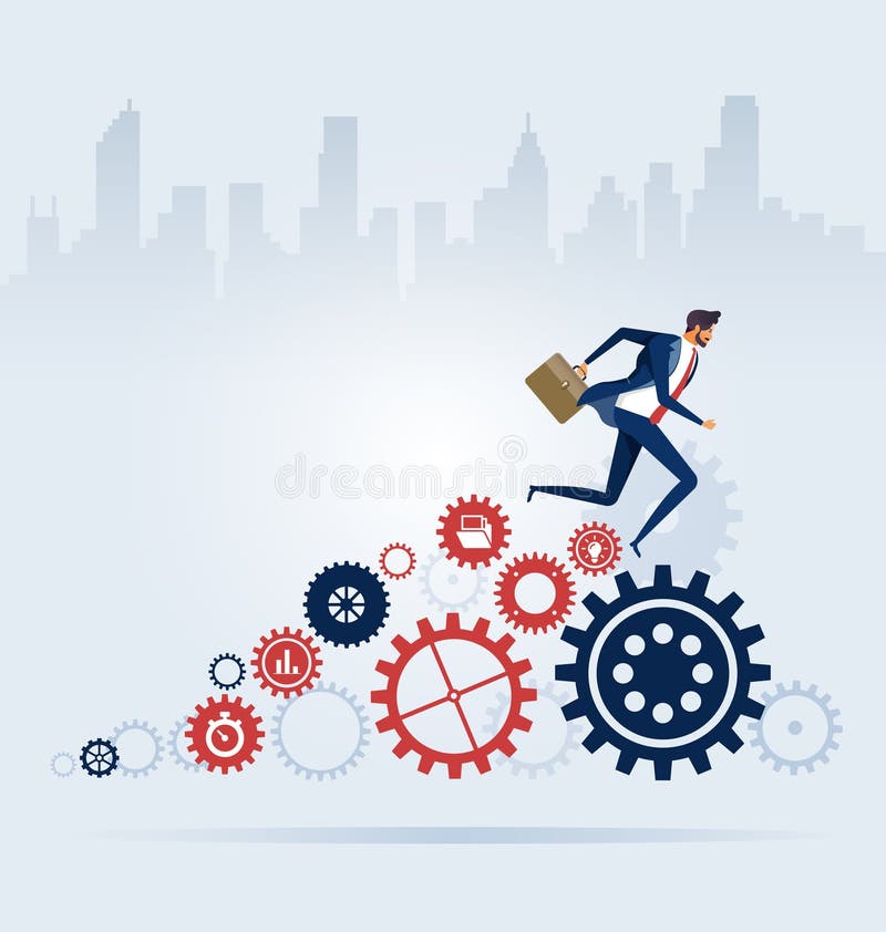 Businessman Running on Cogwheels. Process Concept Stock Vector ...