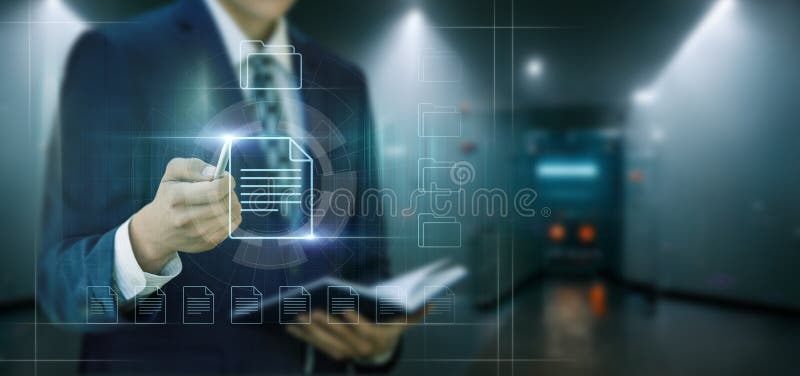 Businessman Running Electronic Documentation Stock Image - Image of ...