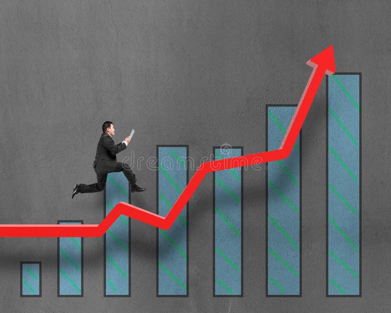 Businessman Running on Growth Red Arrow with Chart Stock Image - Image ...