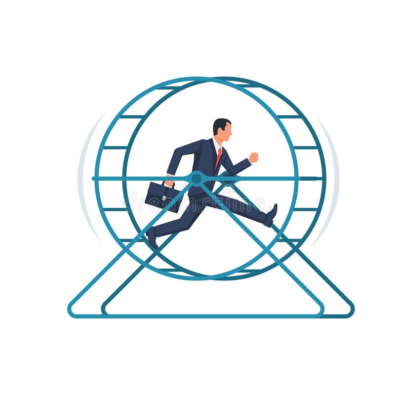 Businessman Running on Hamster Wheel. Hard Work Stock Vector ...