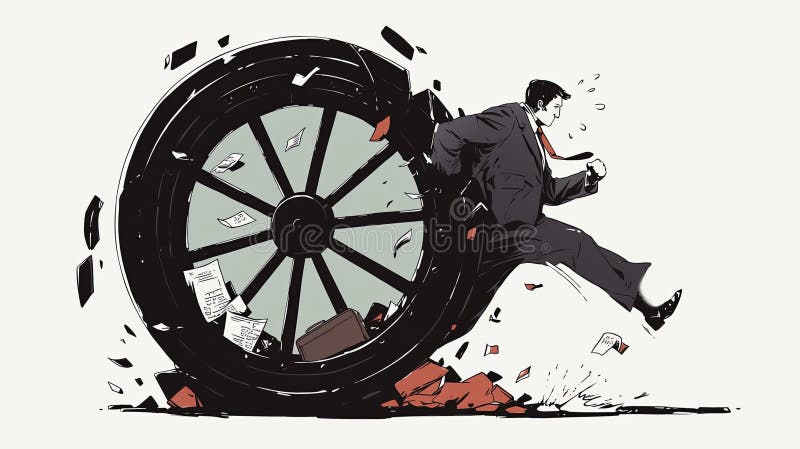 Businessman Running Inside a Wheel Symbolizing Endless Tasks and Stress ...