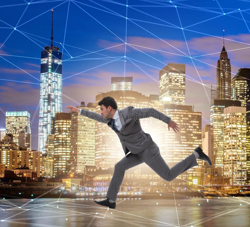 Businessman Running in Internet of Things Concept Stock Image - Image ...