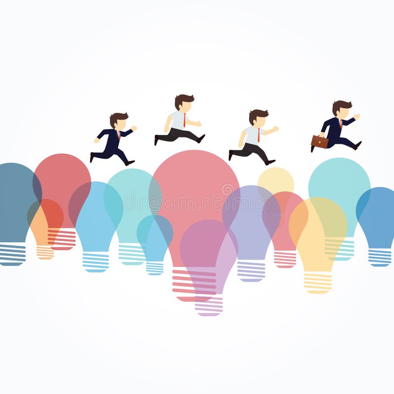 Businessman Running on Lightbulbs Bridge. Stock Vector - Illustration ...