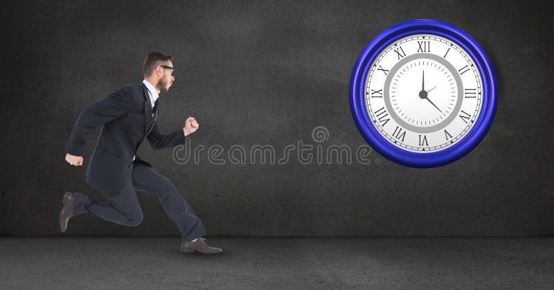 Businessman Running While Looking At Clock Stock Illustration ...
