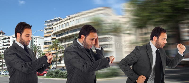 Businessman Running in Office because it is Late Stock Photo - Image of ...