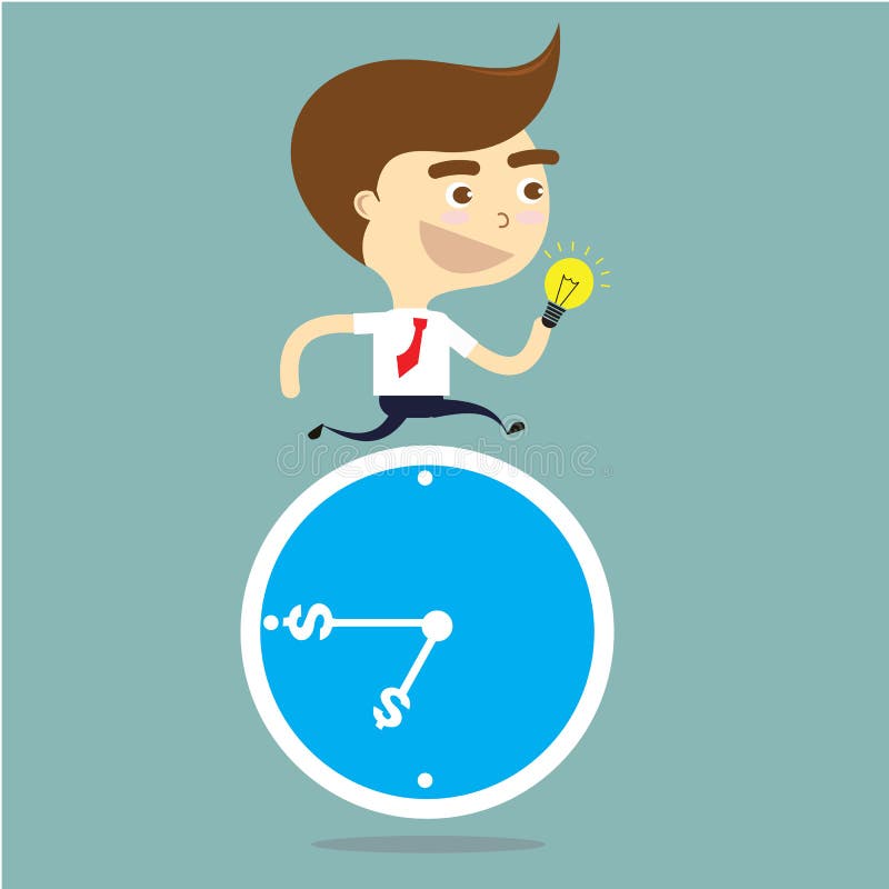 Businessman Running Present Idea Over the Blue Clock Vector Stock ...
