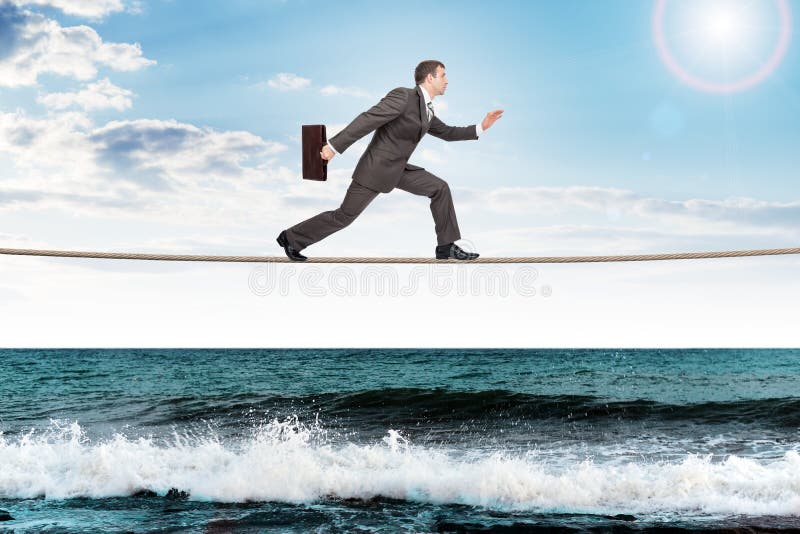 Businessman Running on Rope Stock Image - Image of bank, danger: 67696473