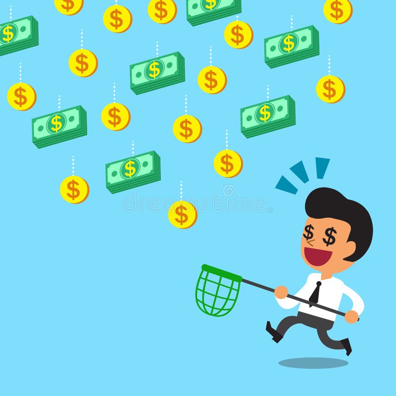 Businessman Running To Catch Falling Money Stock Vector - Illustration ...