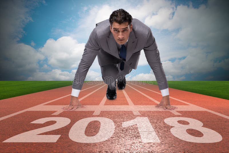 Businessman Running Towards New Year 2018 Stock Image - Image of ...
