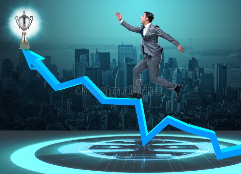 Businessman Running Towards Prize Cup Trophy Stock Image - Image of ...