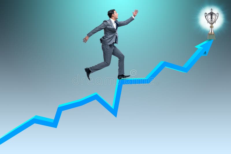 The Businessman Running Towards Prize Cup Trophy Stock Image - Image of ...