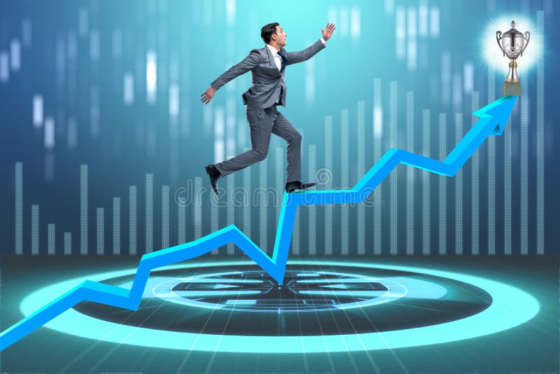 The Businessman Running Towards Prize Cup Trophy Stock Image - Image of ...