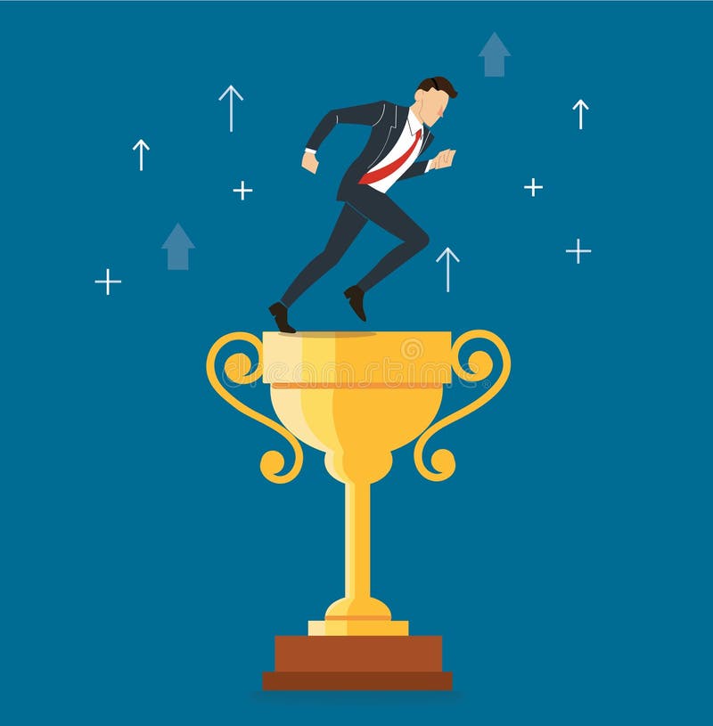 A Businessman Running on the Trophy Vector Illustration Stock Vector ...