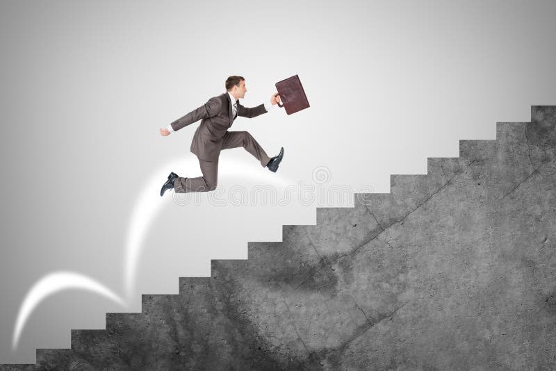 Businessman Running Up Stairs Stock Image - Image of happiness, person ...
