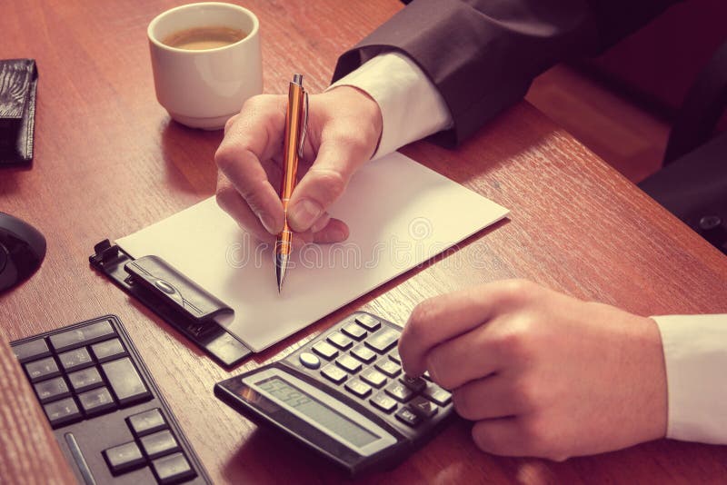 Businessman`s Calculations with Hands Stock Image - Image of calculator ...
