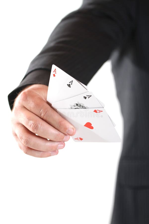 Businessman S Hand Hold the Four Aces Stock Photo - Image of fortune ...