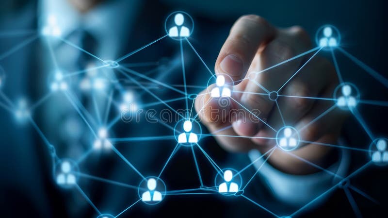 A Businessman S Hand Interacts with a Digital Network of Interconnected ...