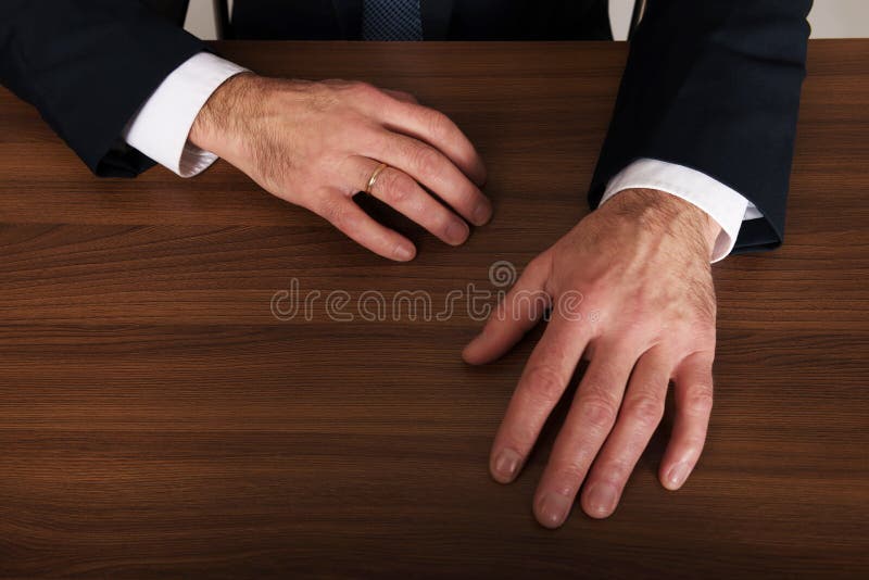 Businessman S Hands Put on the Desk Stock Image - Image of white, hand ...