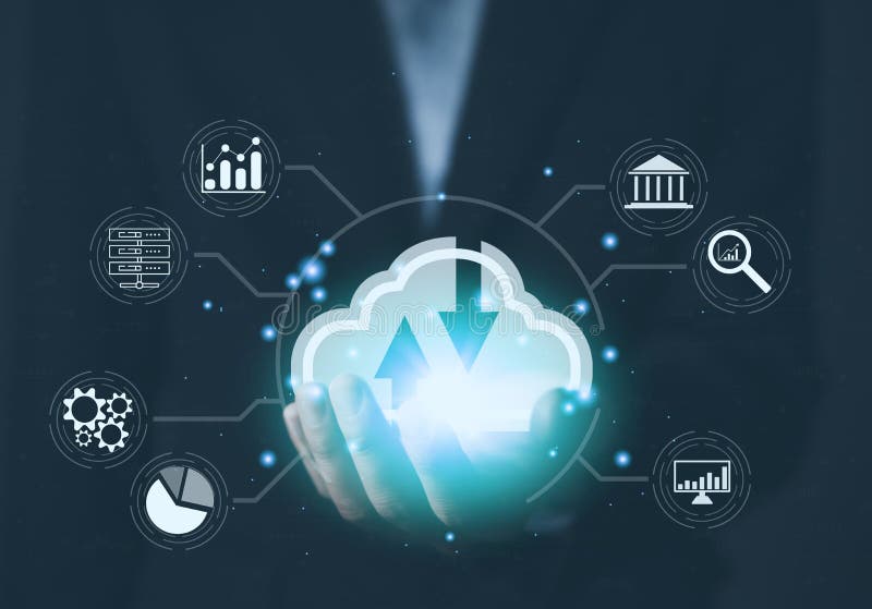 Businessman S Hands Showing a Diagram of Cloud Computing Information ...