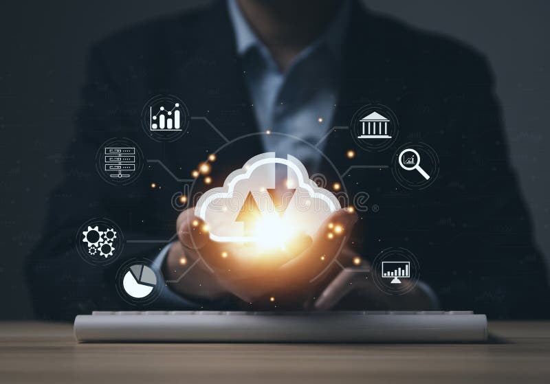 Businessman S Hands Showing a Diagram of Cloud Computing Information ...