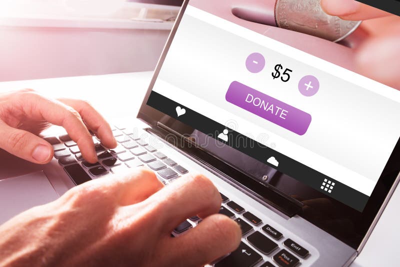 Man Using Laptop To Donate Money Stock Image - Image of contribute ...