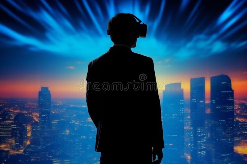Businessman S Silhouette Immerses in Metaverse Using VR for Virtual ...