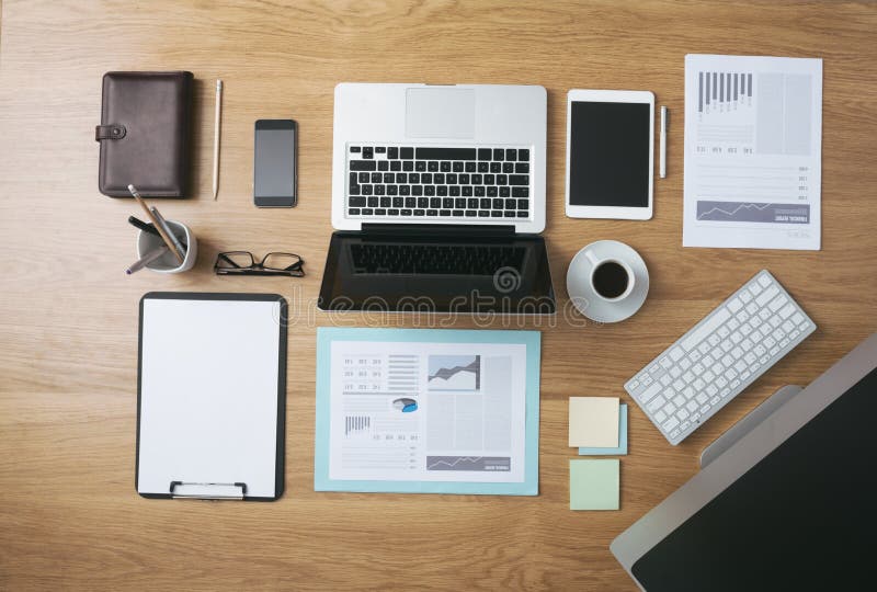 Businessman s tidy desktop stock image. Image of office - 53577371