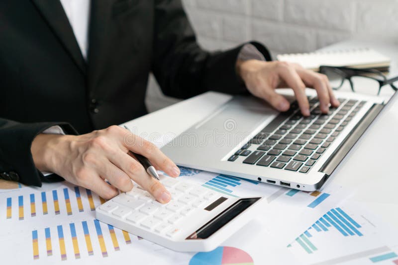 Businessman S Using Calculator Calculate Business Report, Marketing ...
