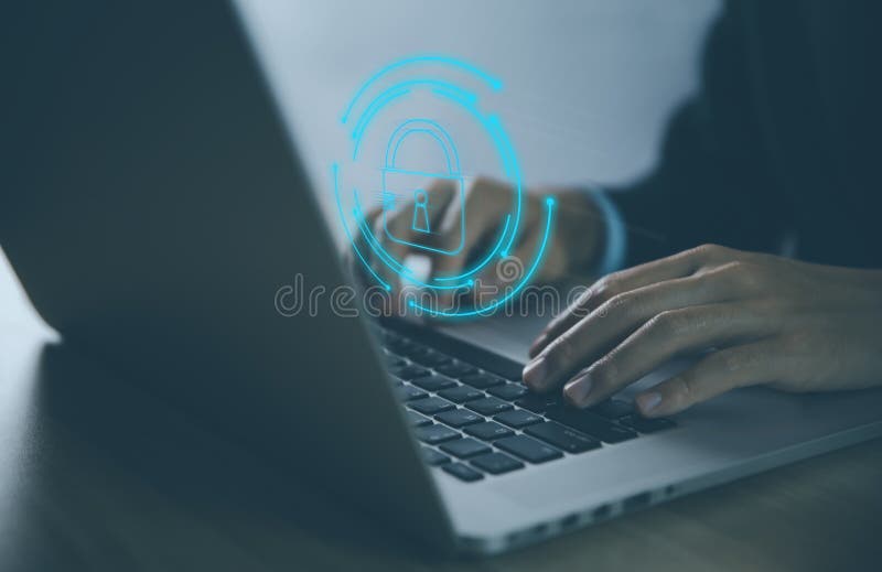 Businessman S Using Laptop Shows a Lock Icon. Stock Image - Image of ...