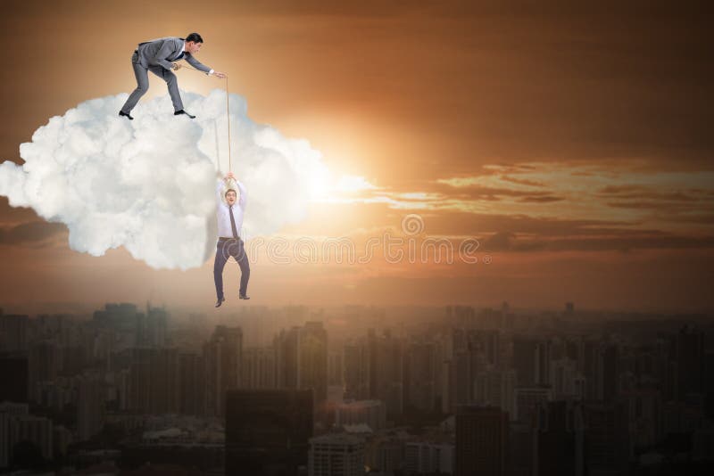 The Businessman Saving Colleague by Pulling Rope Stock Image - Image of ...