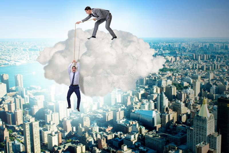 The Businessman Saving Colleague by Pulling Rope Stock Photo - Image of ...