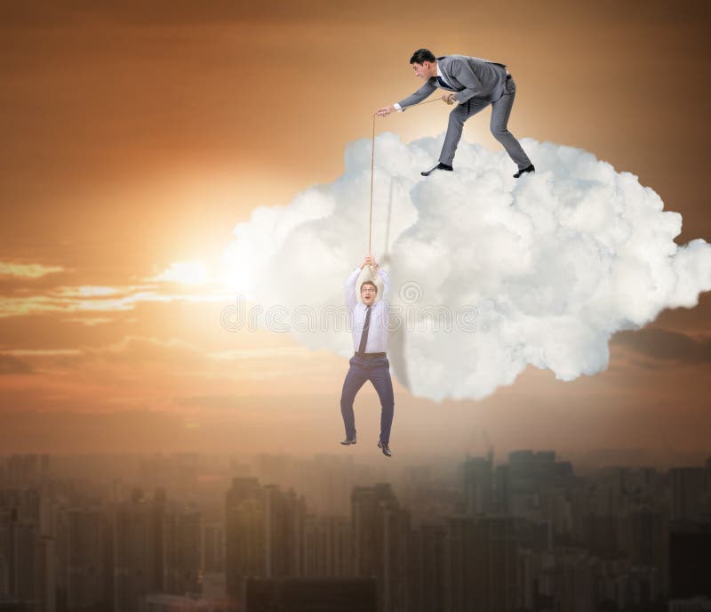 Businessman Saving Colleague by Pulling Rope Stock Photo - Image of ...