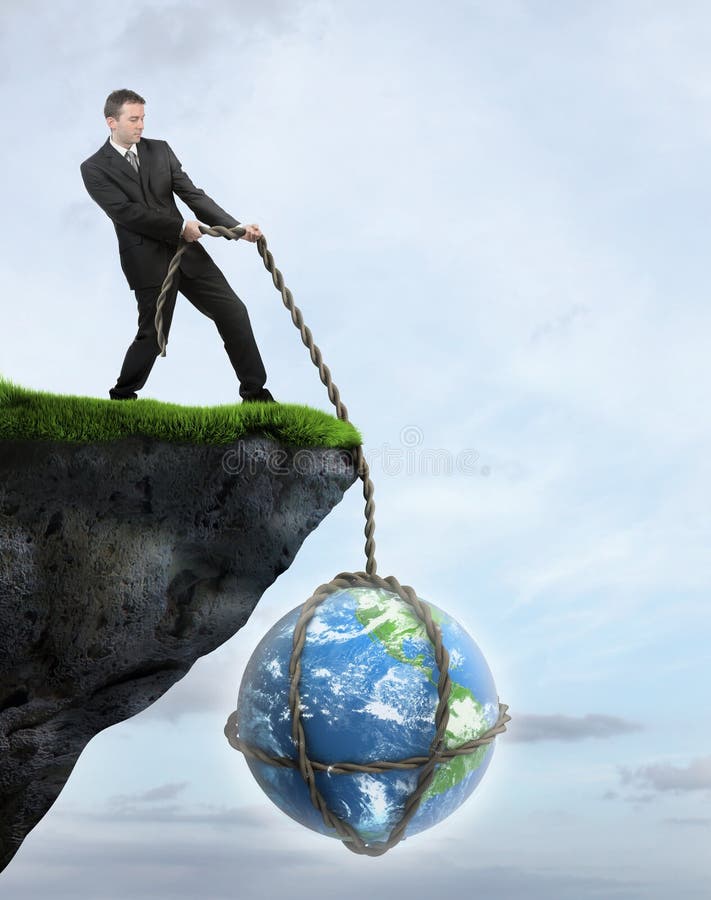 Businessman Saving Earth from Falling Stock Image - Image of ...