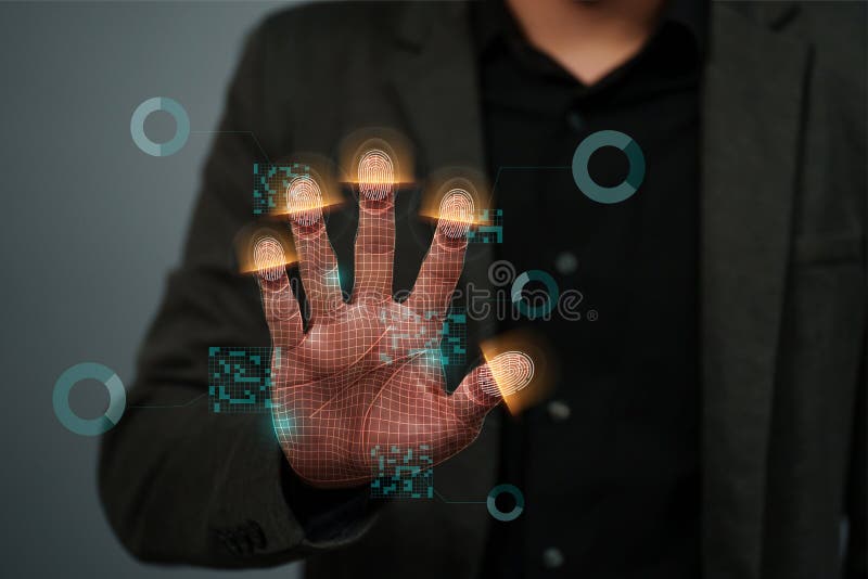 Businessman Scan Hand and Fingerprint Provides Security Access for ...