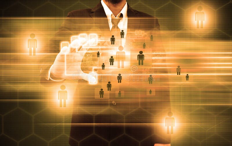 Businessman Scanning of a Finger on a Touch Screen Interface Stock ...