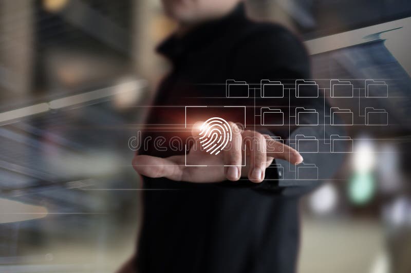 Businessman Scanning Fingerprint To Open Documents Stock Photo - Image ...