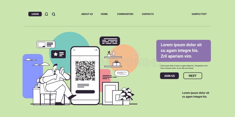 Businessman Scanning QR Code on Smartphone Screen Readable Barcode ...