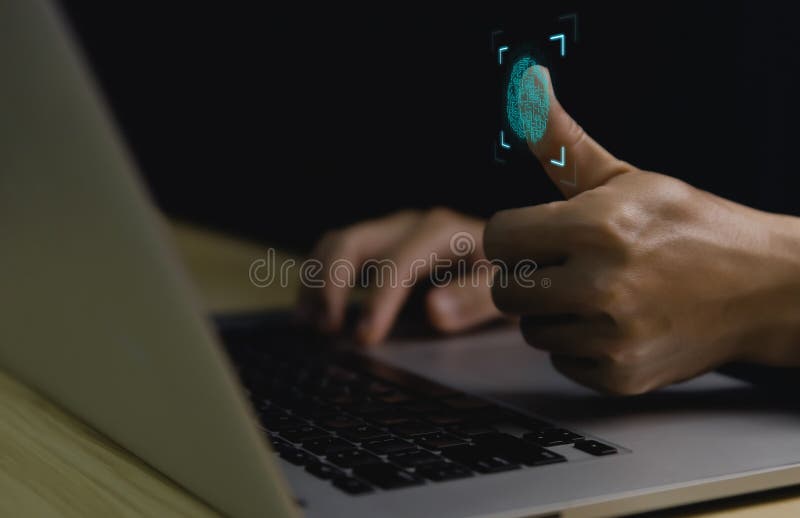 Businessman Scans Fingerprints for Identity Verification Biometrics ...