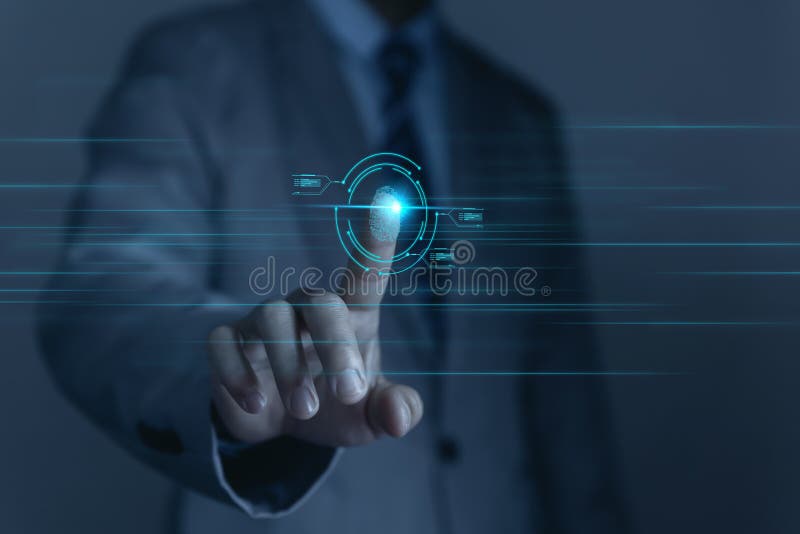 Businessman Scans Fingerprints for Identity Verification Biometrics ...