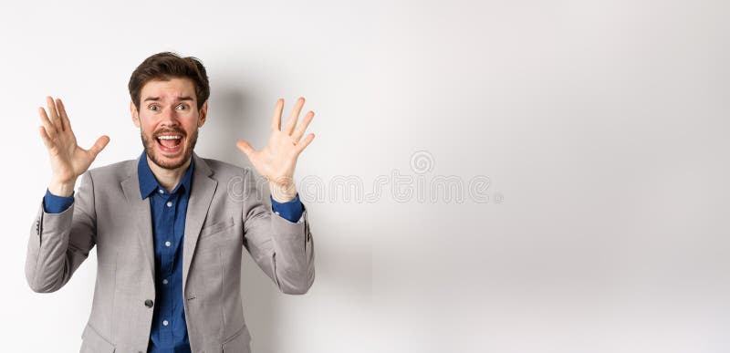 Businessman Scream and Shake Hands in Panic, Look Alarmed and Anxious ...
