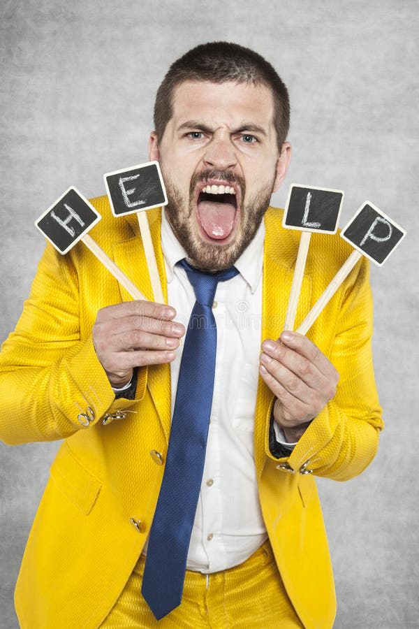 Businessman Screaming for Help Stock Photo - Image of decline, gold ...