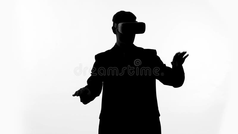 Businessman Scrolling Menu on Virtual Screen, Using Vr Headset ...