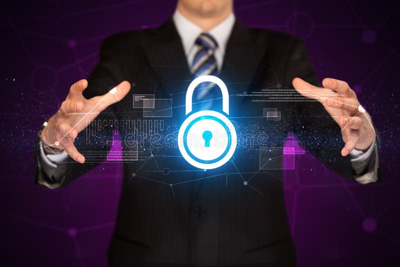Businessman Holding Lock Graphic Stock Photo - Image of hand ...