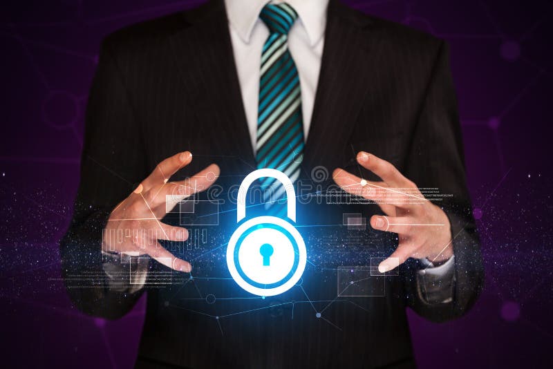 Businessman Holding Lock Graphic Stock Image - Image of background ...