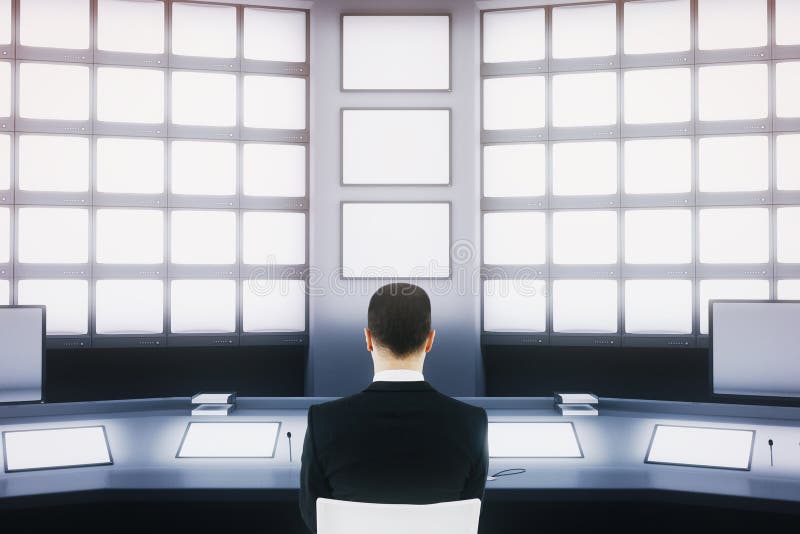 Businessman in Security Room Stock Illustration - Illustration of copy ...