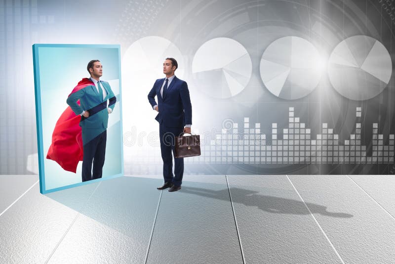 Businessman Seeing Himself in Mirror As Superhero Stock Photo - Image ...