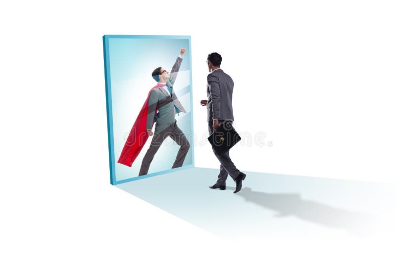 Businessman Seeing Himself in Mirror As Superhero Stock Photo - Image ...