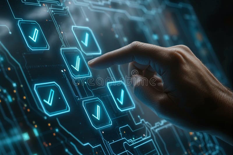 Businessman Selecting Check Mark on Futuristic Touchscreen Stock Image ...